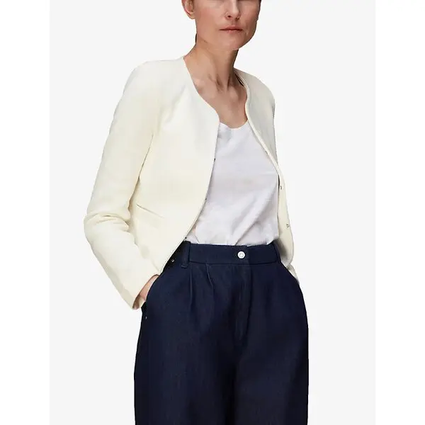 Whistles Collarless Textured Cotton-jersey Blazer