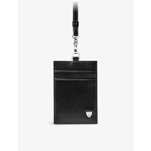 ASPINAL OF LONDON Logo-badge Leather Lanyard Card Holder - Black