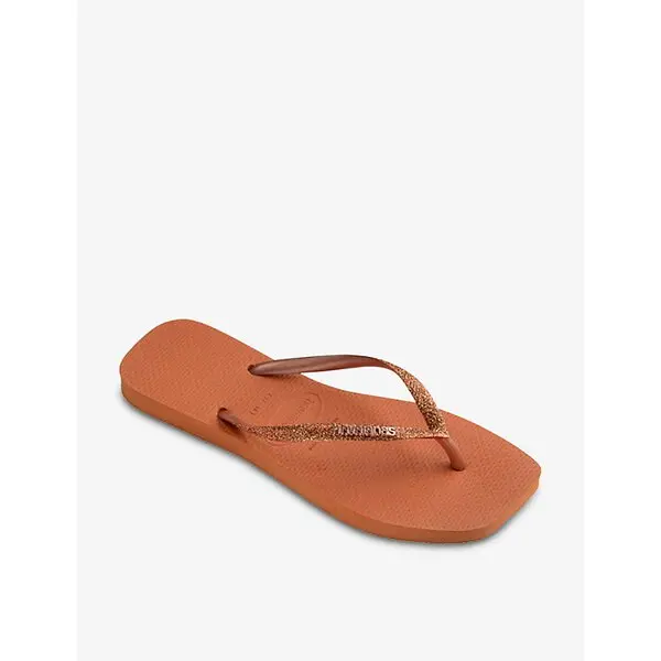 Havaianas Square Glitter Logo-embossed Rubber Flip-flops - Cerrado Orange