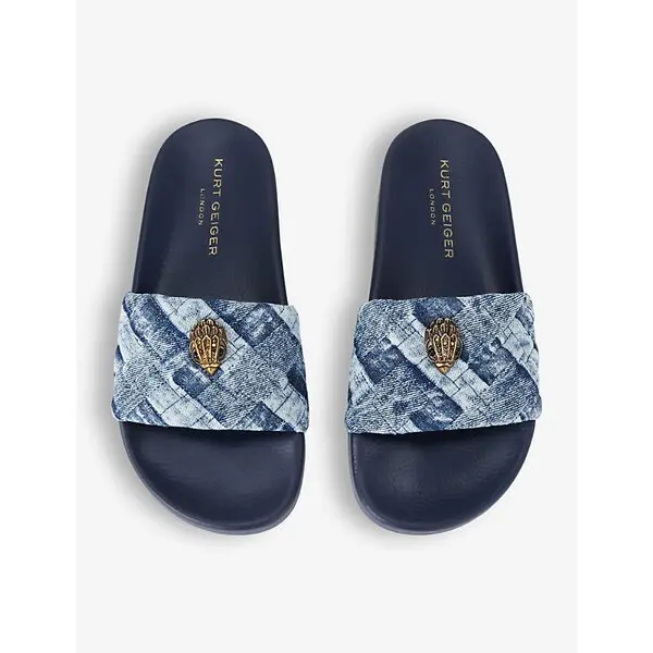Kurt Geiger Meena Eagle-embellished Sliders - Denim