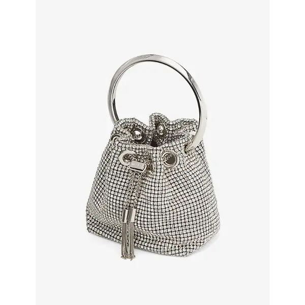 JIMMY CHOO Bon Bon Micro Crystal-embellished Top-handle Bag - Silver