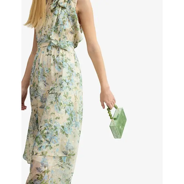 lk bennett maxi dress Lk Bennett Eleanor Print Long Sleeve Ruffle Maxi Dress In Blue - 40% Off