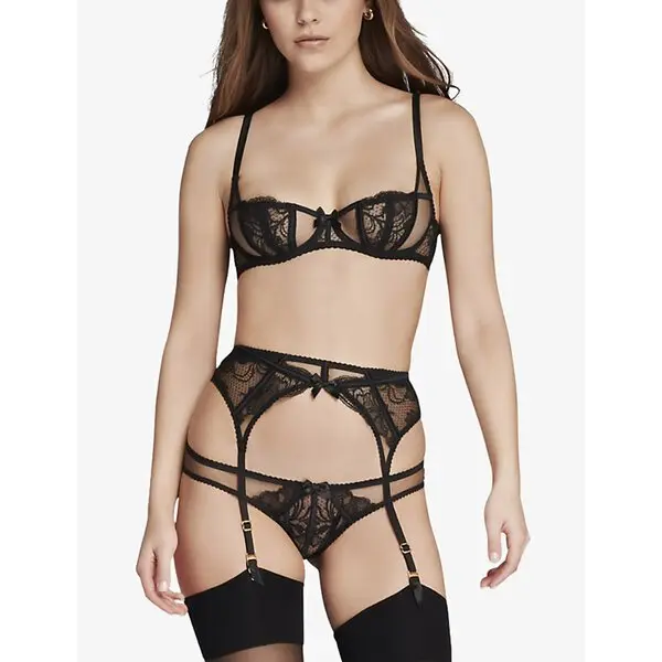 Agent Provocateur Rozlyn High-rise Lace Suspenders Xxl - Black