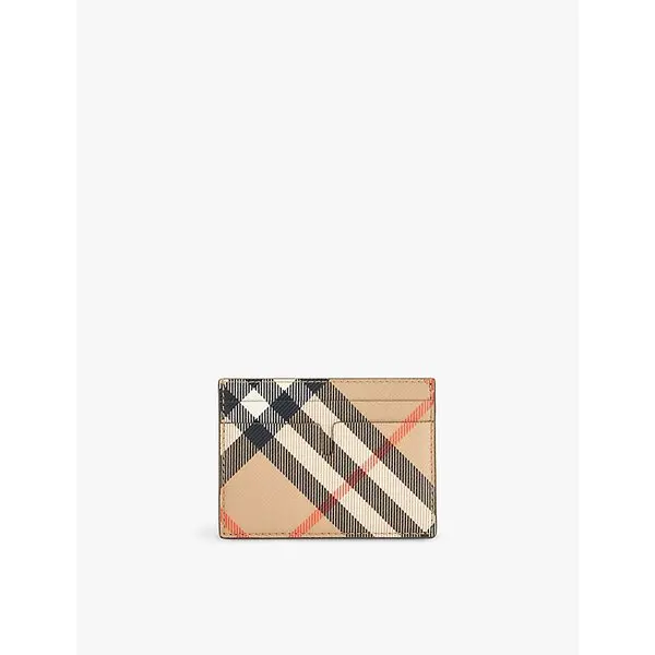 Burberry On Check-print Coated-canvas Card Holder - Sand