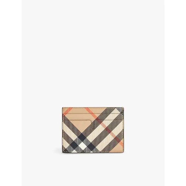 Burberry On Check-print Coated-canvas Card Holder - Sand
