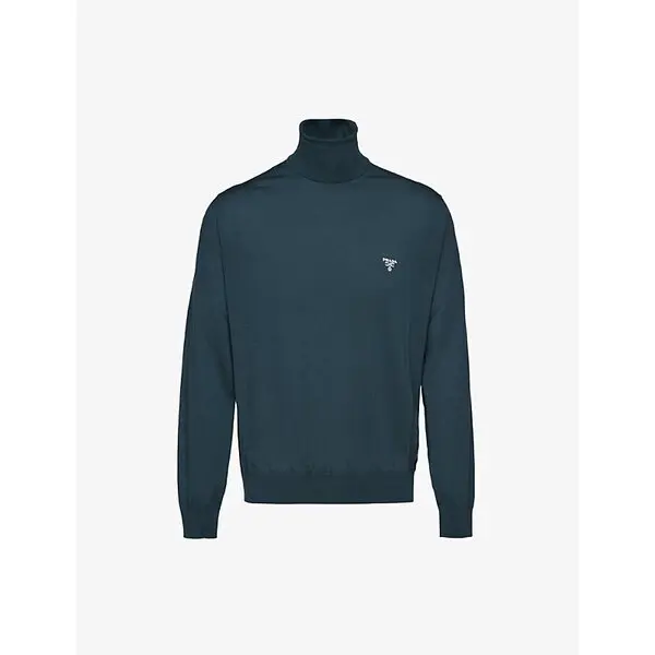 Prada Logo-print Turtleneck Wool Jumper - Bottle Green