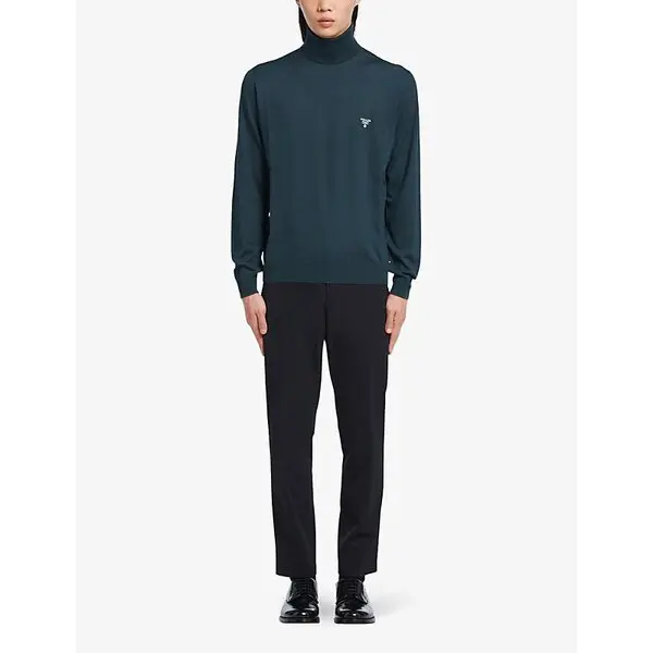 Prada Logo-print Turtleneck Wool Jumper - Bottle Green