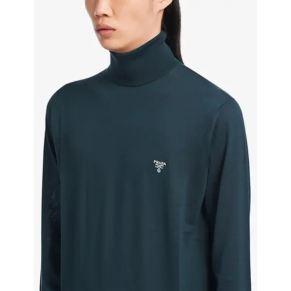 Prada Logo-print Turtleneck Wool Jumper - Bottle Green