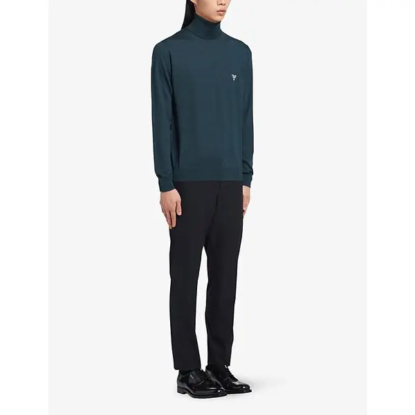 Prada Logo-print Turtleneck Wool Jumper - Bottle Green