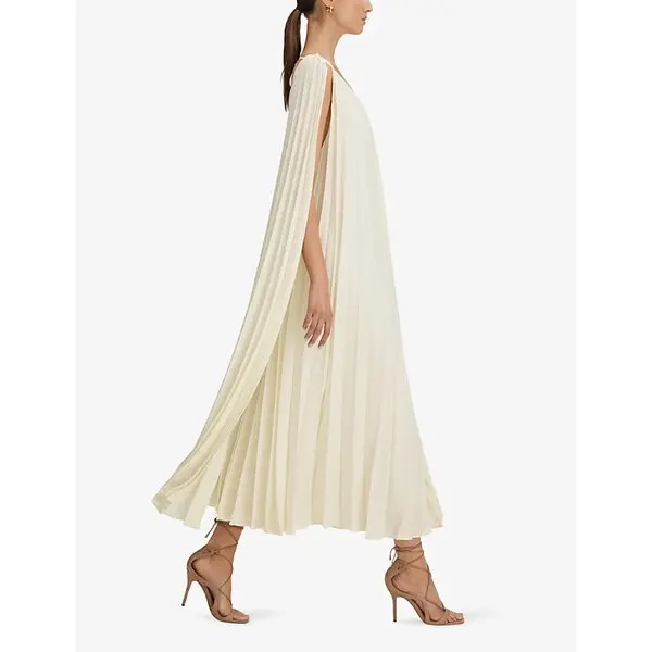 Reiss Loreli Pleated Cape-Sleeve Woven Maxi Dress In Lemon 59