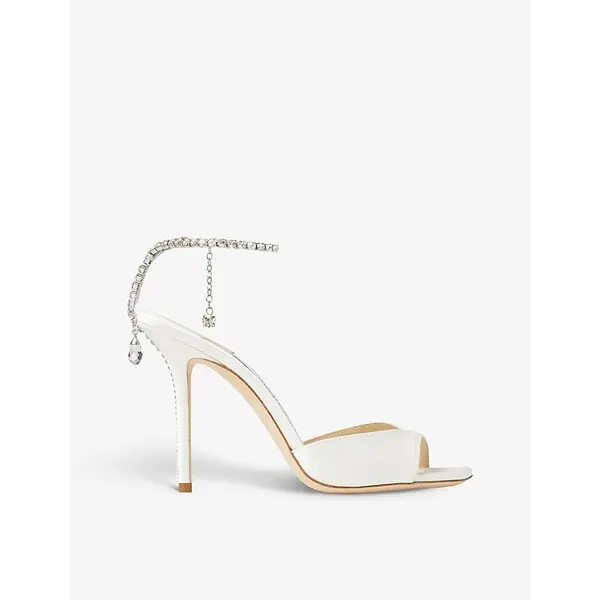 JIMMY CHOO Saeda Crystal-embellished Satin Courts - Ivory/crystal