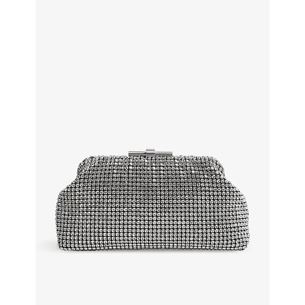 REISS Adaline Crystal-embellished Woven Clutch - Silver