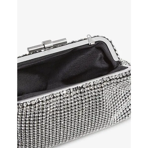 REISS Adaline Crystal-embellished Woven Clutch - Silver