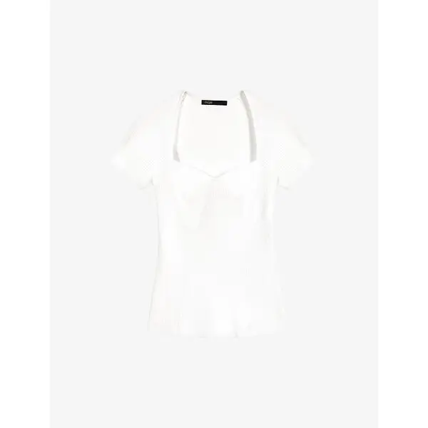 Maje Short-sleeve Ribbed Sweetheart Sweater - Blanc