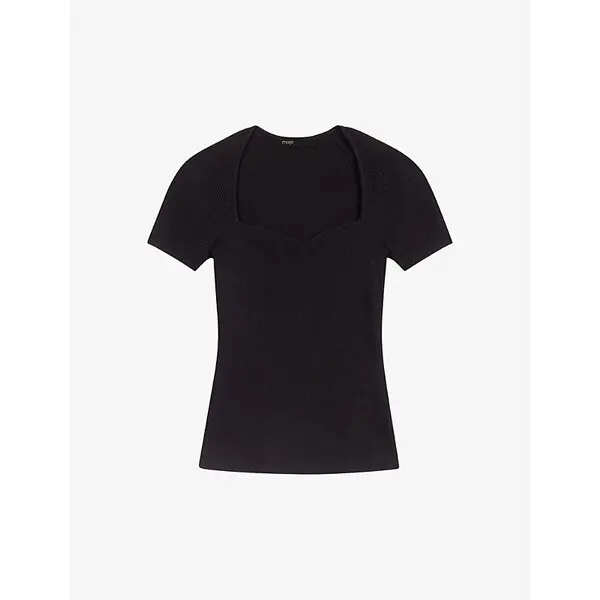 Maje Short-sleeve Ribbed Sweetheart Sweater - Noir / Gris