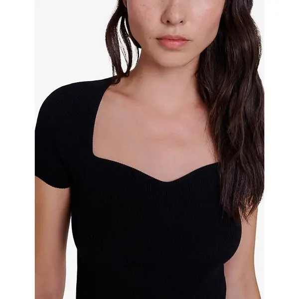 Maje Short-sleeve Ribbed Sweetheart Sweater - Noir / Gris