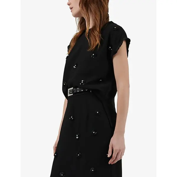 LEEM Flower-embroidered High-neck Woven Top