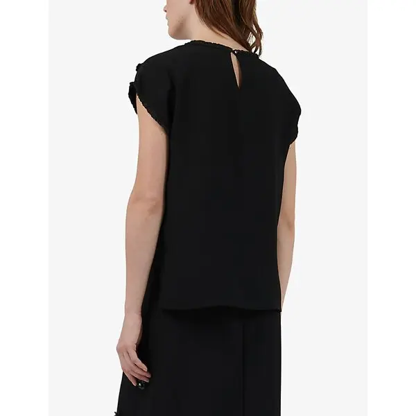 LEEM Flower-embroidered High-neck Woven Top