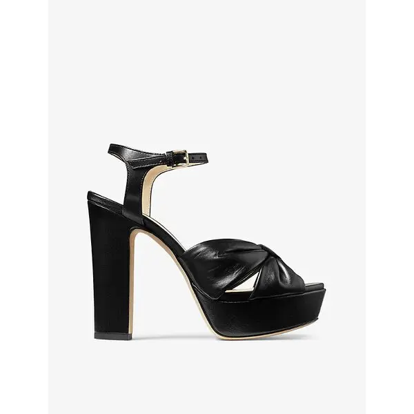 JIMMY CHOO Heloise 120 Bow-embellished Leather Platform Heeled Sandals - Black
