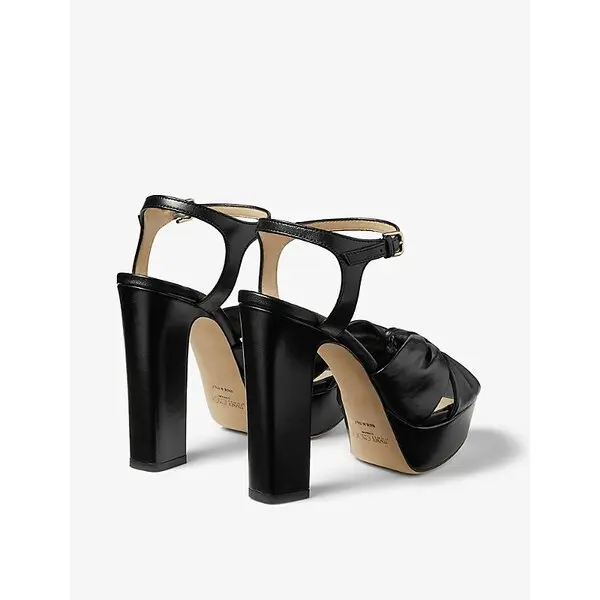 JIMMY CHOO Heloise 120 Bow-embellished Leather Platform Heeled Sandals - Black