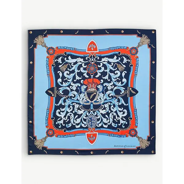 ASPINAL OF LONDON Signature Shield Graphic-print Silk Scarf - Blue