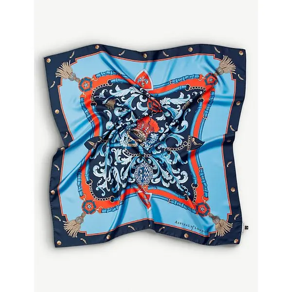 ASPINAL OF LONDON Signature Shield Graphic-print Silk Scarf - Blue