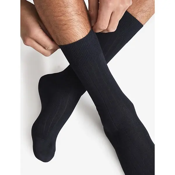 REISS Fela Ribbed Stretch-cotton Socks - Navy