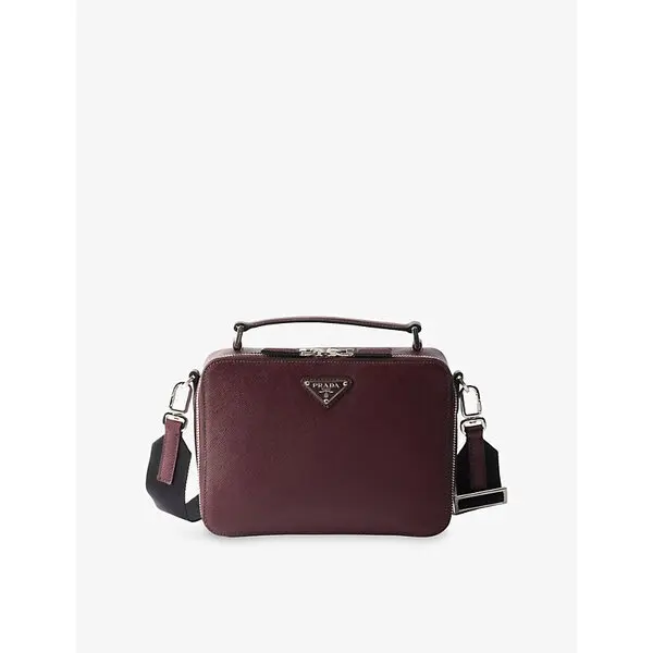 Prada Brique Medium Saffiano-leather Bag - Burgundy