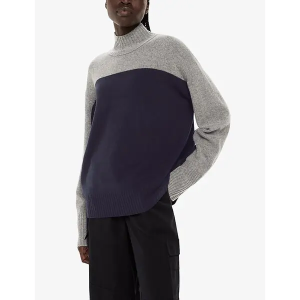 Whistles Colour-Block Relaxed-Fit Wool Jumper Blue 33% Off