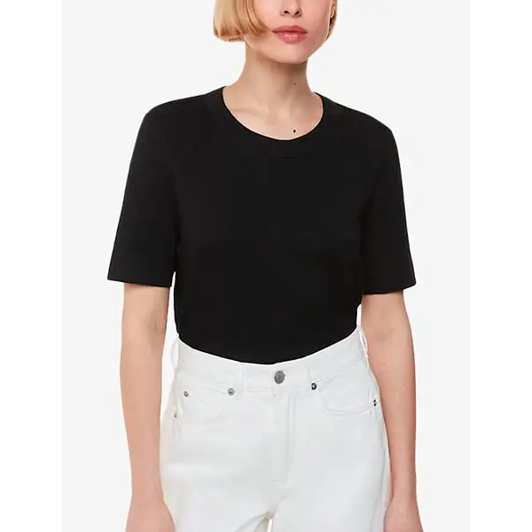 Whistles Rosa Double-trim Cotton T-shirt - Black