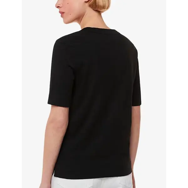 Whistles Rosa Double-trim Cotton T-shirt - Black