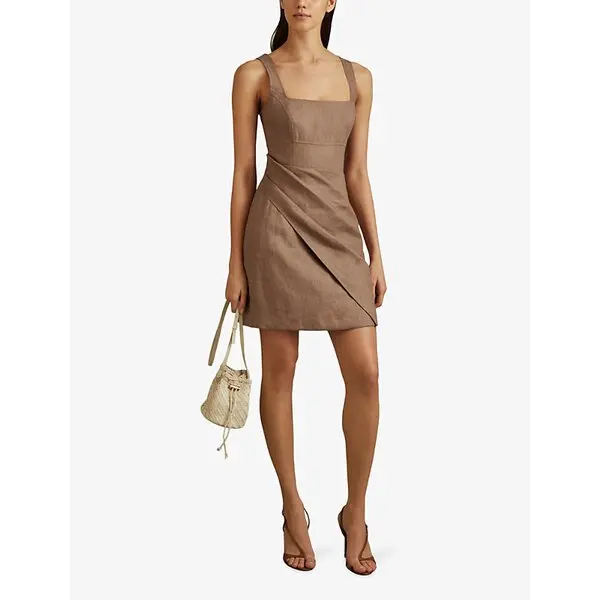 Reiss Piper Linen Mini Dress In Brown - 52% Off | Editorialist