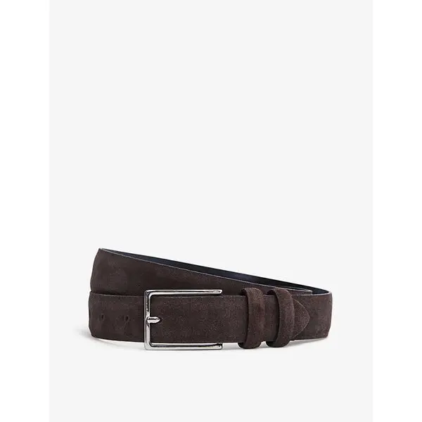 REISS Dante Adjustable Suede-leather Belt - Chocolate