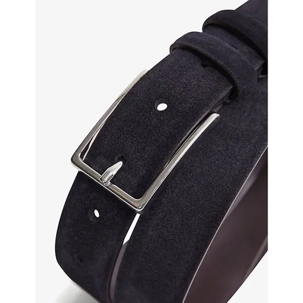 REISS Adjustable Buckle Suede Leather Belt - Navy