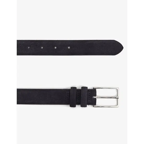 REISS Adjustable Buckle Suede Leather Belt - Navy