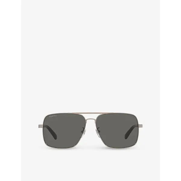 Gucci Gg1289s Rectangle-frame Metal Sunglasses - Silver