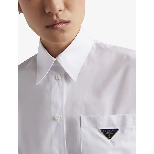 Prada Logo-plaque Long-sleeve Cotton Shirt - White | Editorialist
