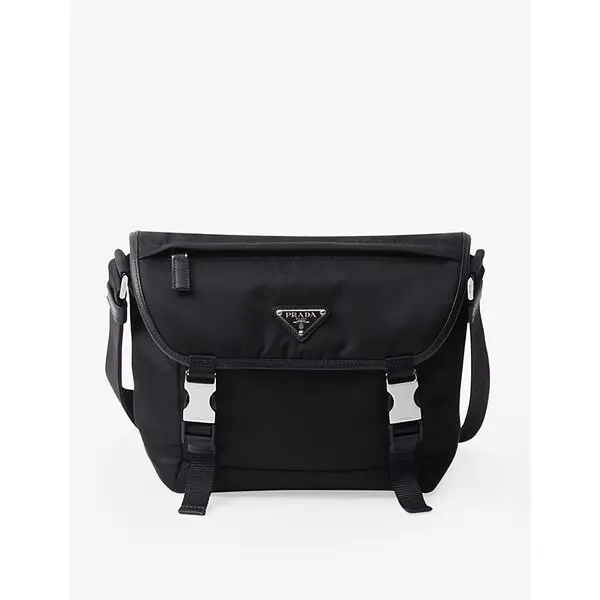 Prada Re-nylon, Leather, And Nylon Shoulder Bag - Black
