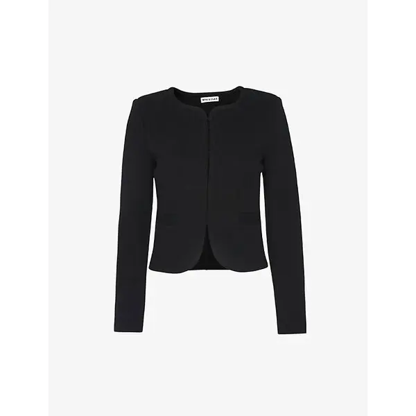 Whistles Collarless Cropped Cotton-jersey Jacket - Black