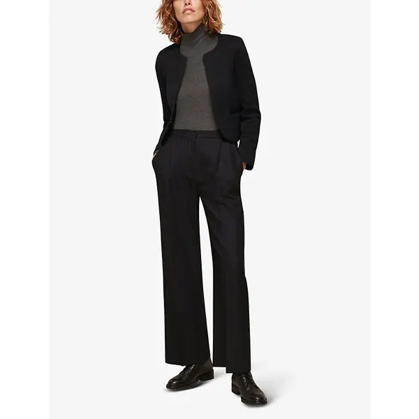 Whistles Collarless Cropped Cotton-jersey Jacket - Black