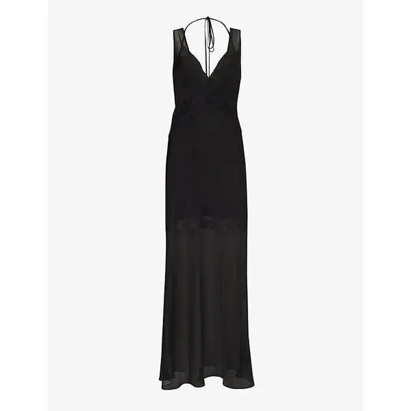 Sir. Avellino Layered Lace-Trim Sheer Silk Maxi Dress In Black - 72% Off |  Editorialist