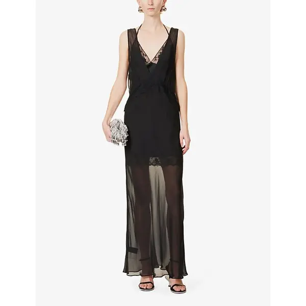 Sir. Avellino Layered Lace-Trim Sheer Silk Maxi Dress In Black - 72% Off |  Editorialist