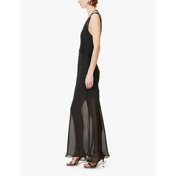 Sir. Avellino Layered Lace-Trim Sheer Silk Maxi Dress In Black - 72% Off |  Editorialist