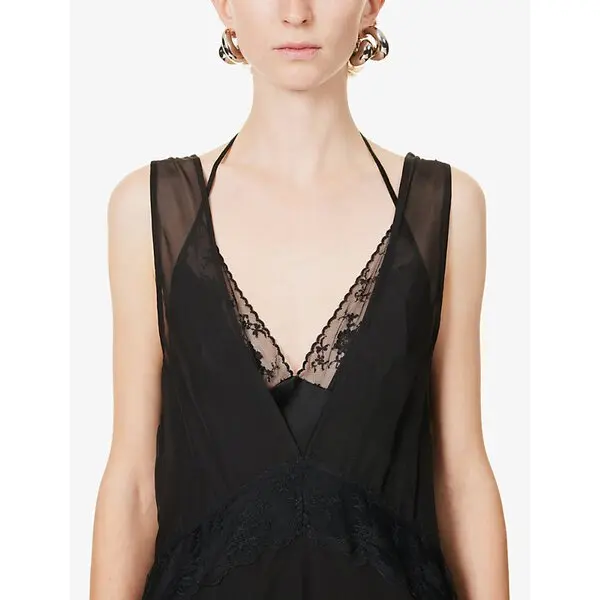 Sir. Avellino Layered Lace-Trim Sheer Silk Maxi Dress In Black - 72% Off |  Editorialist