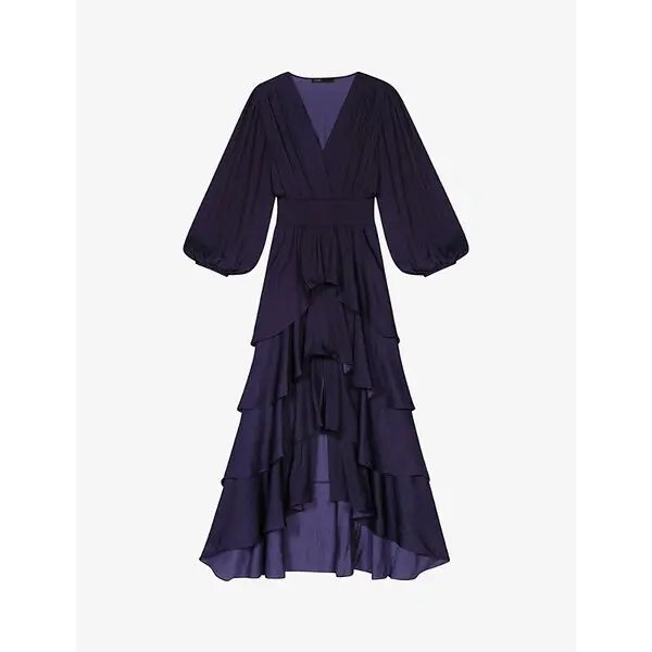 Maje Ruffinella Smocked-waist Ruffled Maxi Dress - Bleus