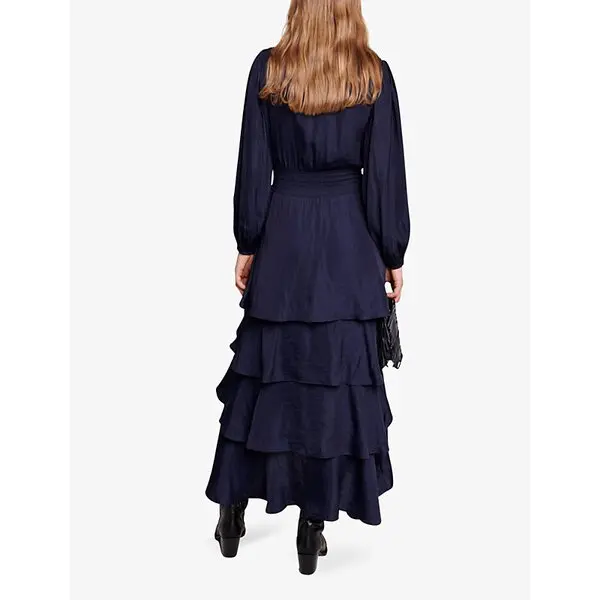 Maje Ruffinella Smocked-waist Ruffled Maxi Dress - Bleus
