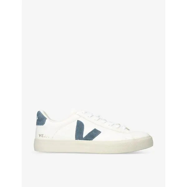 VEJA Campo Logo-stitched Leather Trainers - White/navy