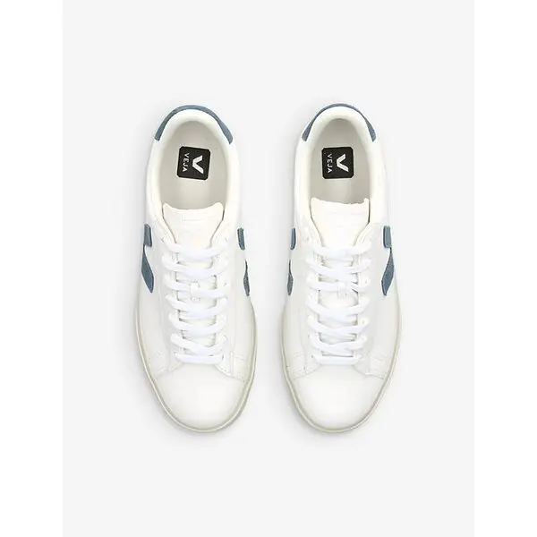 VEJA Campo Logo-stitched Leather Trainers - White/navy