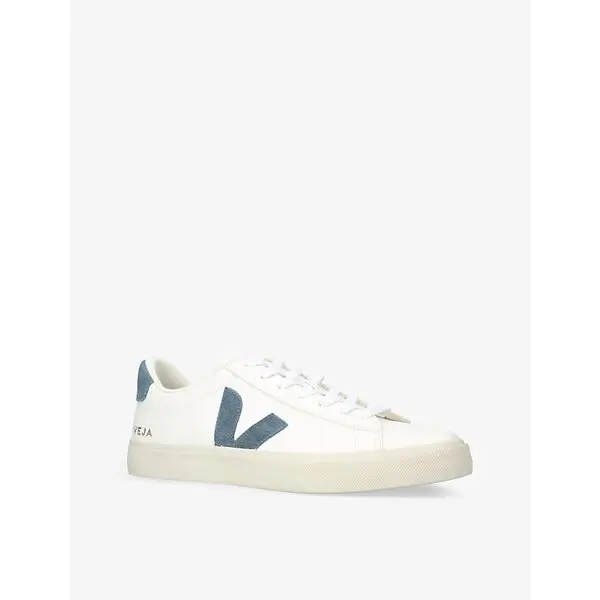 VEJA Campo Logo-stitched Leather Trainers - White/navy