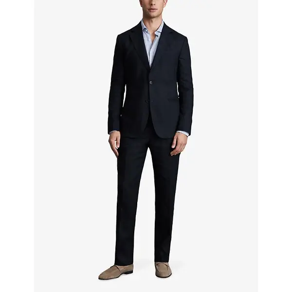 REISS Kin Slim-fit Single-breasted Linen Blazer - Navy